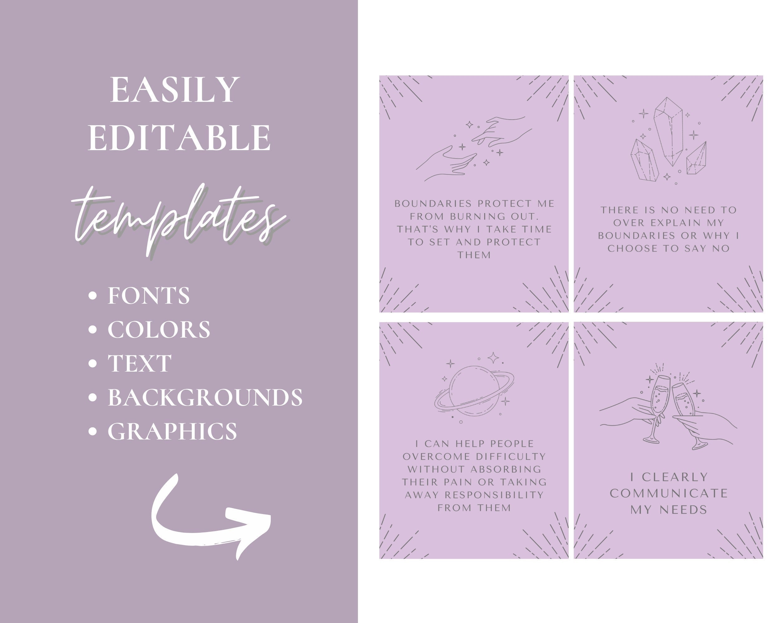 Affirmation Cards Template Canva Boundaries Affirmation - Etsy