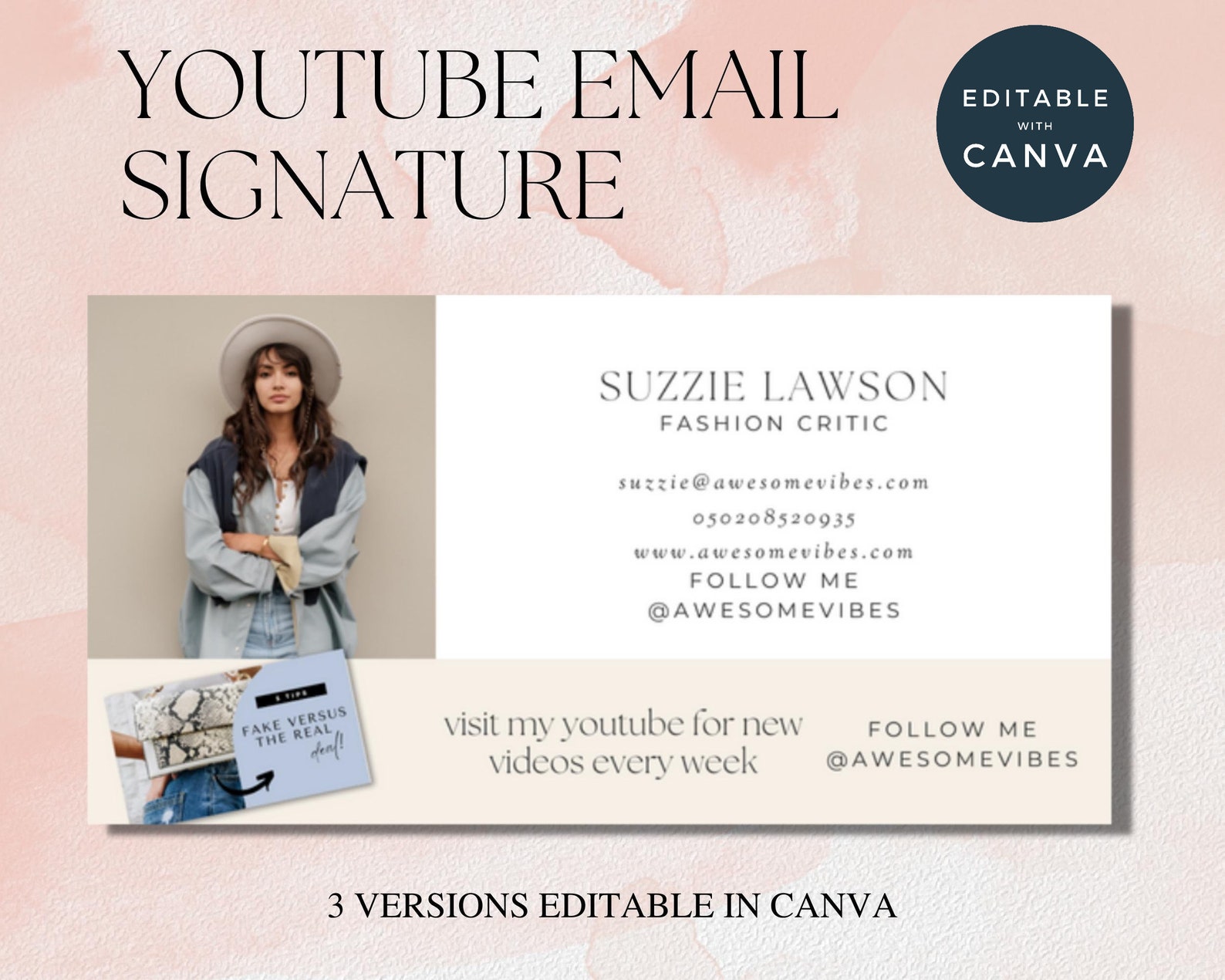 Youtuber Email Signature, Youtube Branding Kit, Editable Email ...