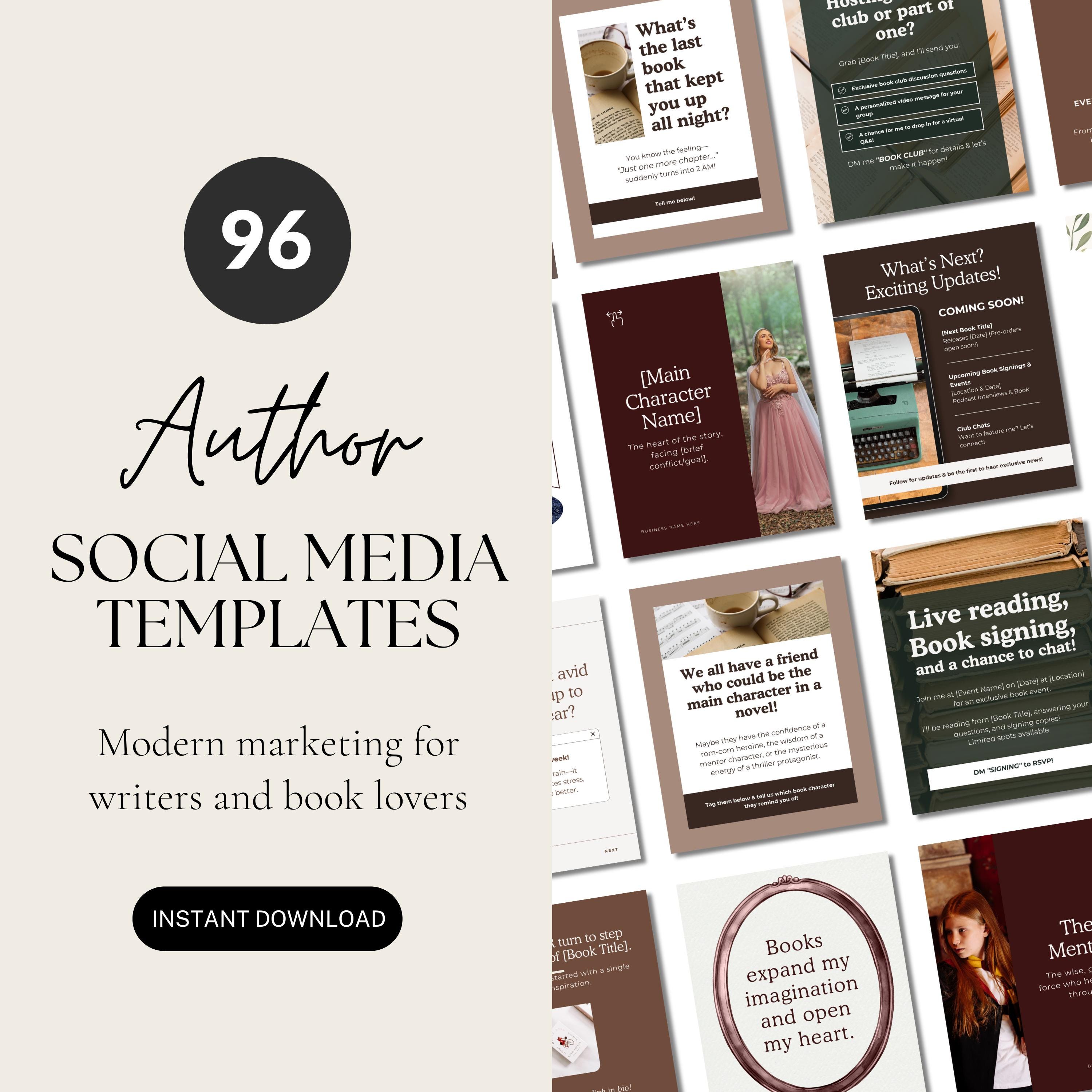 Author Social Media Templates, Editable Canva Templates for Instagram ...