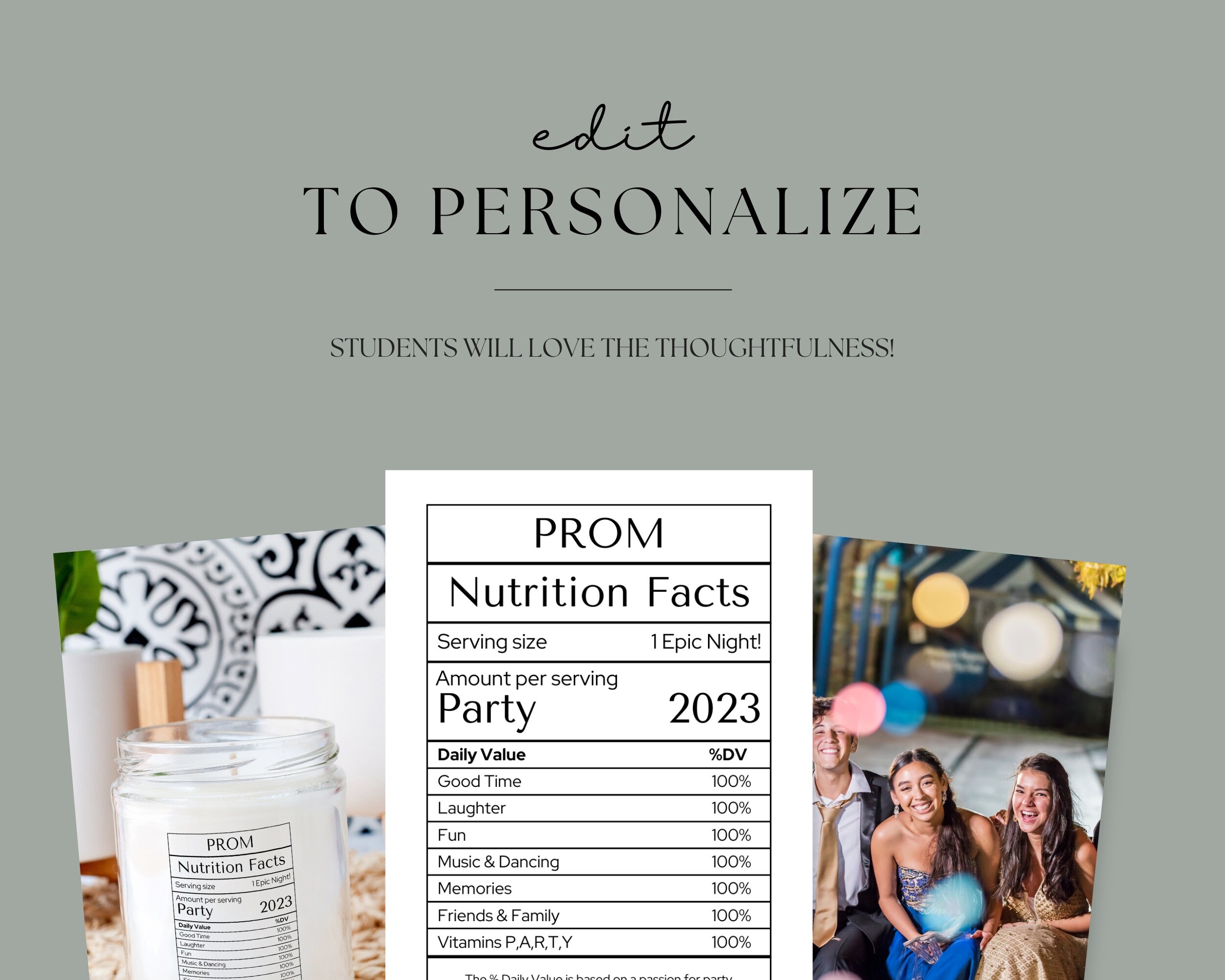 Prom Nutrition Facts Printable DIY Present Canva Templates - Etsy