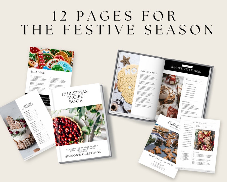 Christmas Recipe Template, Festive Foodie Magazine, Canva Template for ...