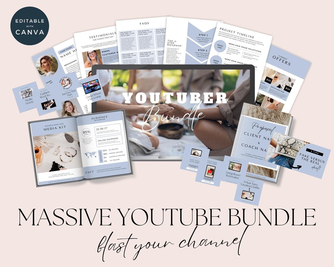 Youtube Branding Kit, Youtube Bundle, Editable Youtube Canva Bundle ...