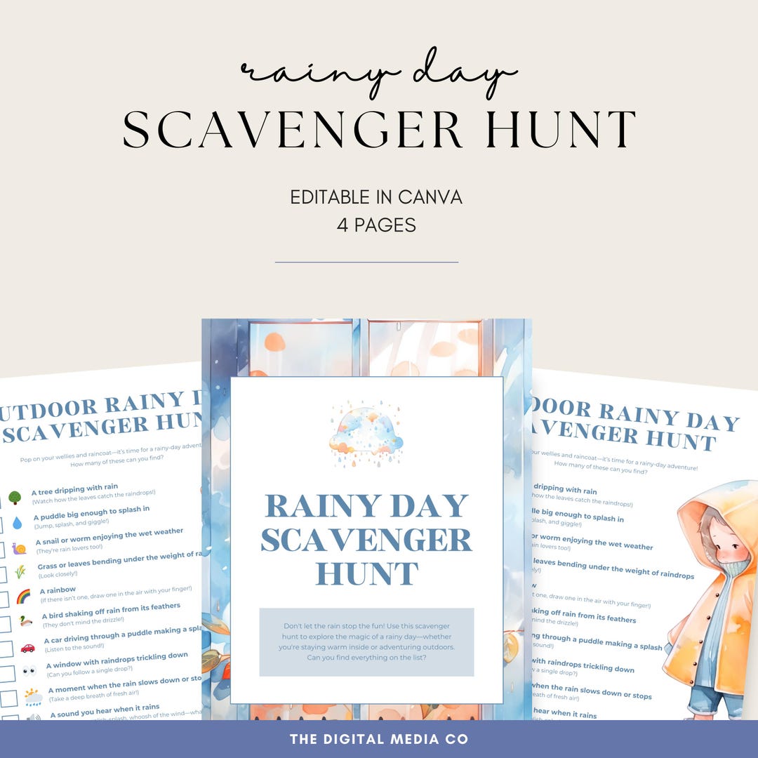 Rainy Day Scavenger Hunt, Indoor and Outdoor Activity, Kids Printable ...