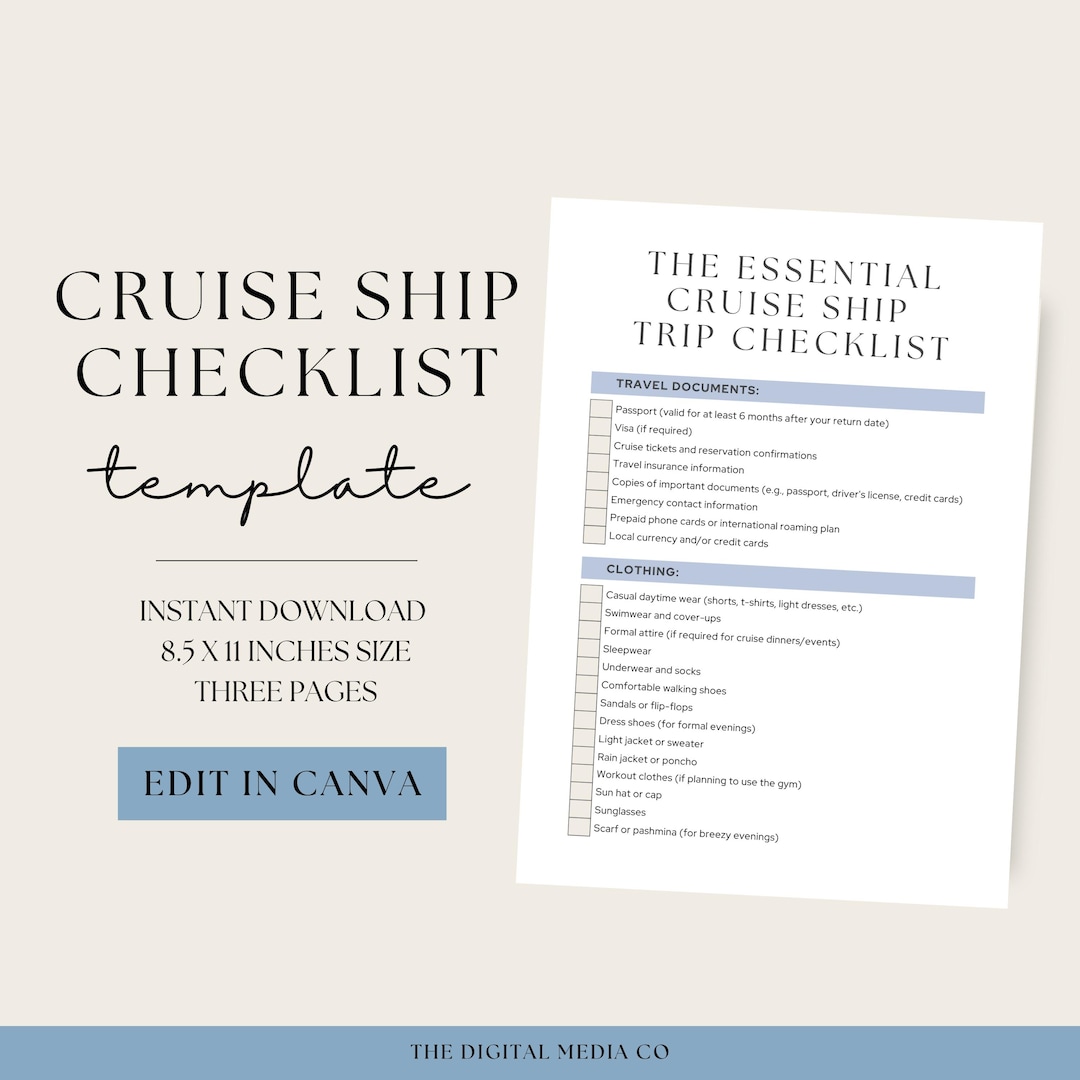 Cruise Ship Trip Checklist, Ultimate Packing List, Canva Cruising ...