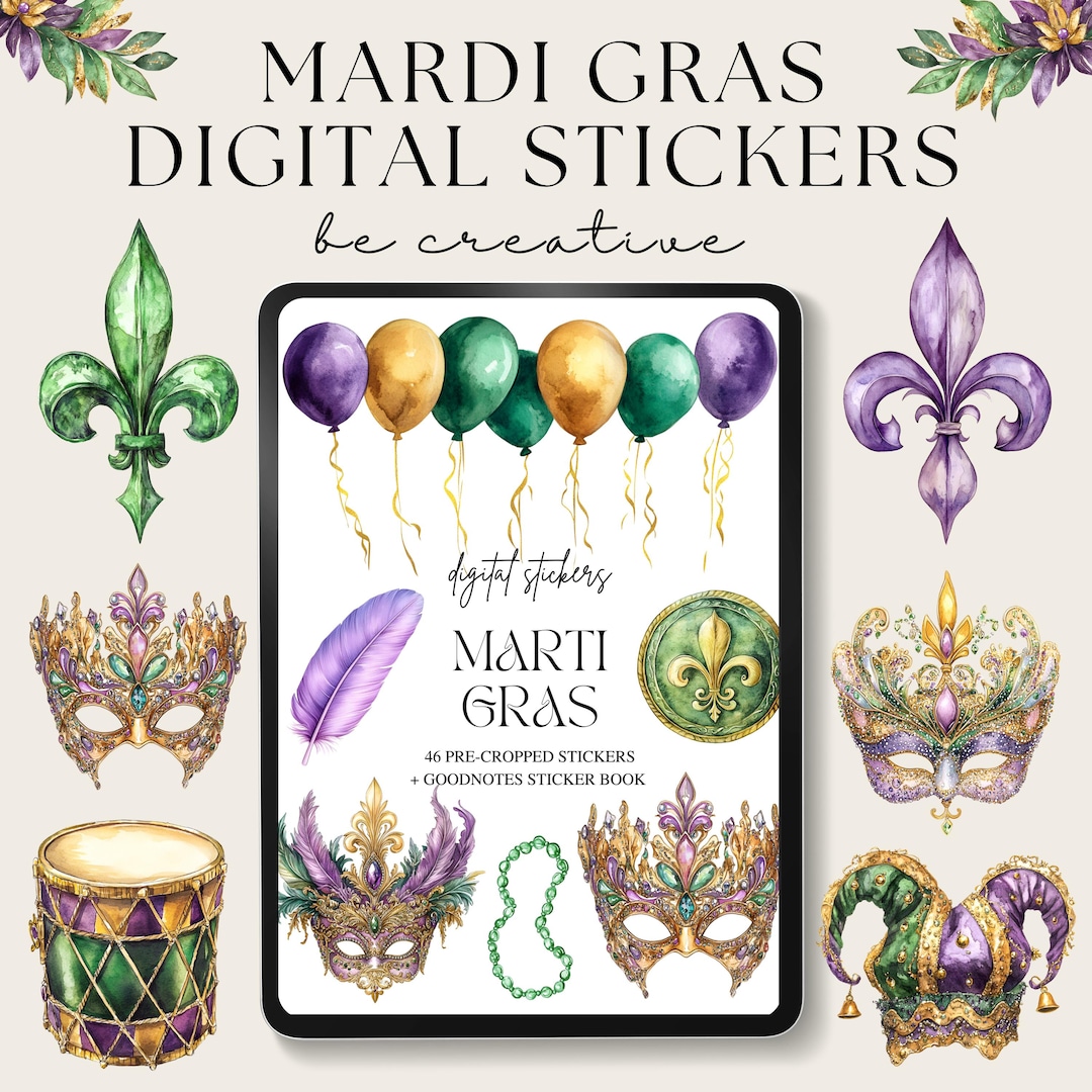 Mardi Gras Stickers, Louisiana Stickers, Digital Planner Stickers ...