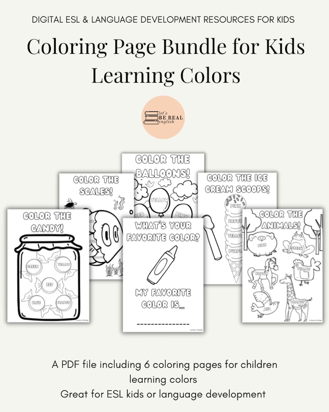 Coloring Page Bundle for Kids, Learn Colors, ESL Kids, Language ...