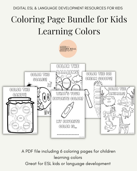 Coloring Page Bundle for Kids Learn Colors ESL Kids | Etsy