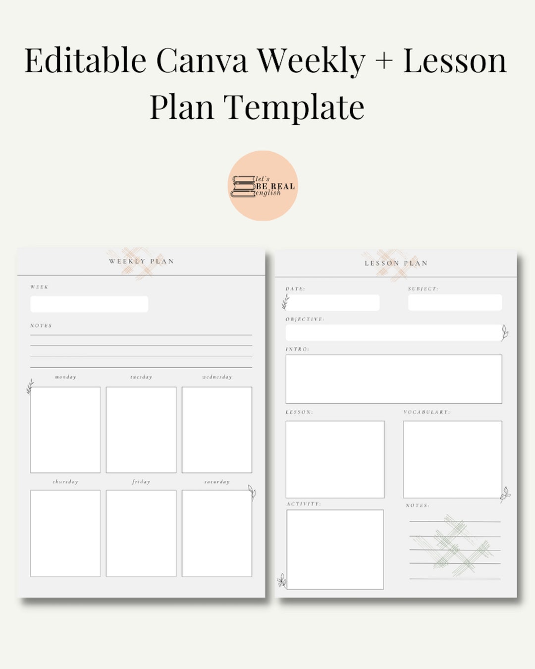 Weekly + Daily Lesson Planners for ESL Teachers - Editable Canva ...