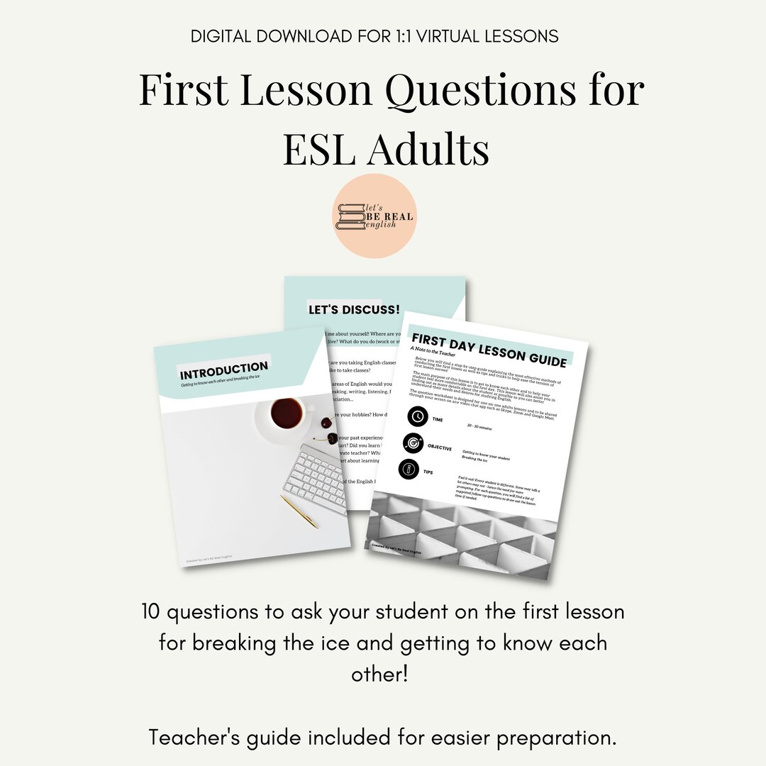 ESL Digital Lesson Plan for Adults, First Day Lesson Questions ...