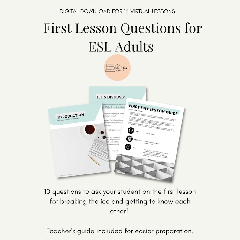 ESL Digital Lesson Plan for Adults, First Day Lesson Questions ...