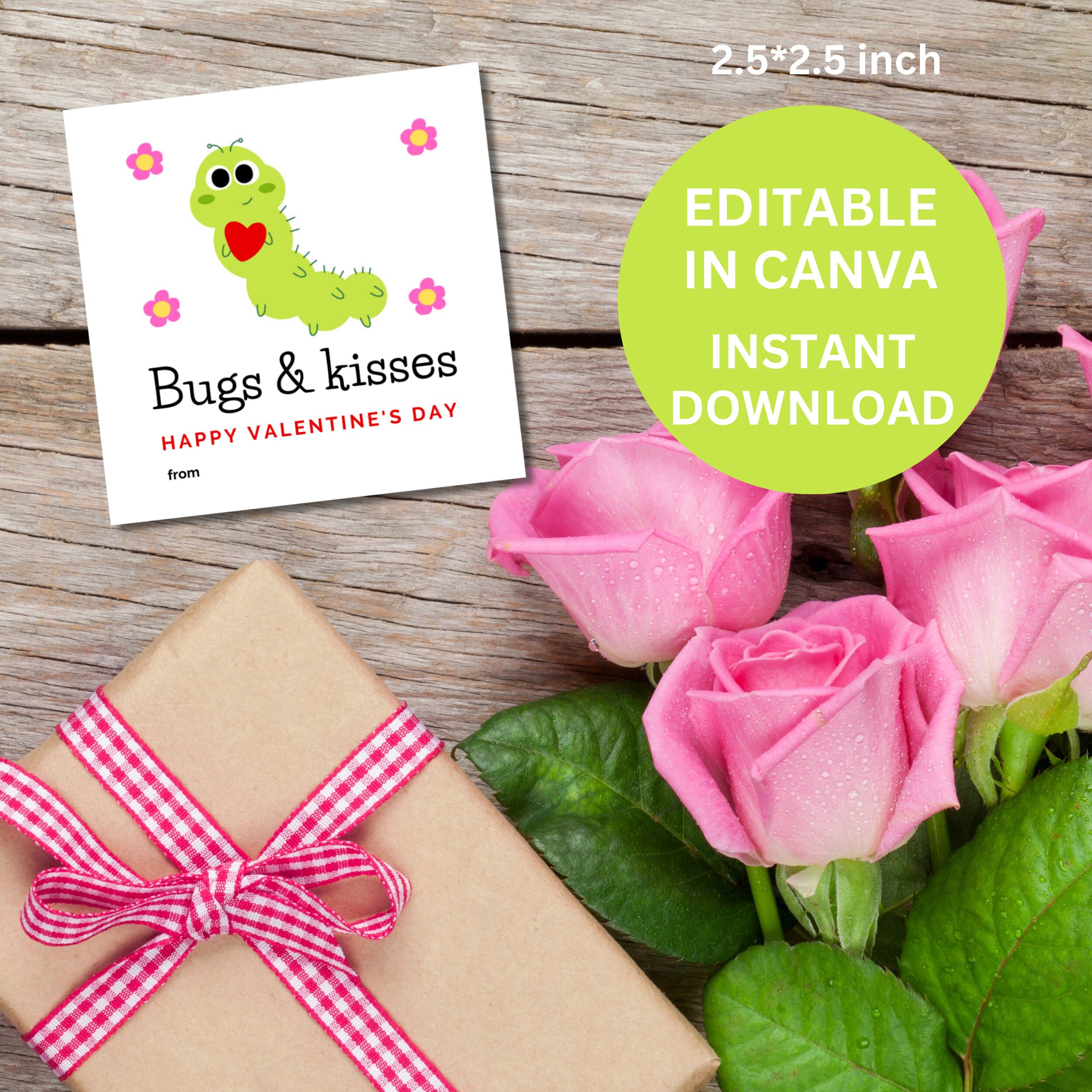 Bugs & Kisses Valentines Day Milk Chocolate Cookie Square Tag Love Bug ...