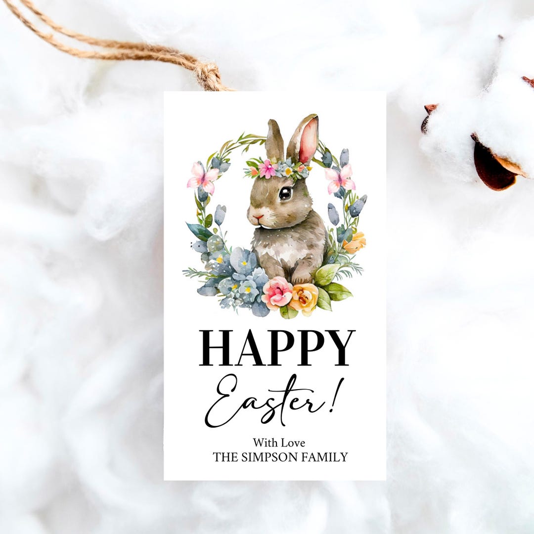 Easter Bunnies Gift Tag Template, Printable Easter Basket Favor Tags ...
