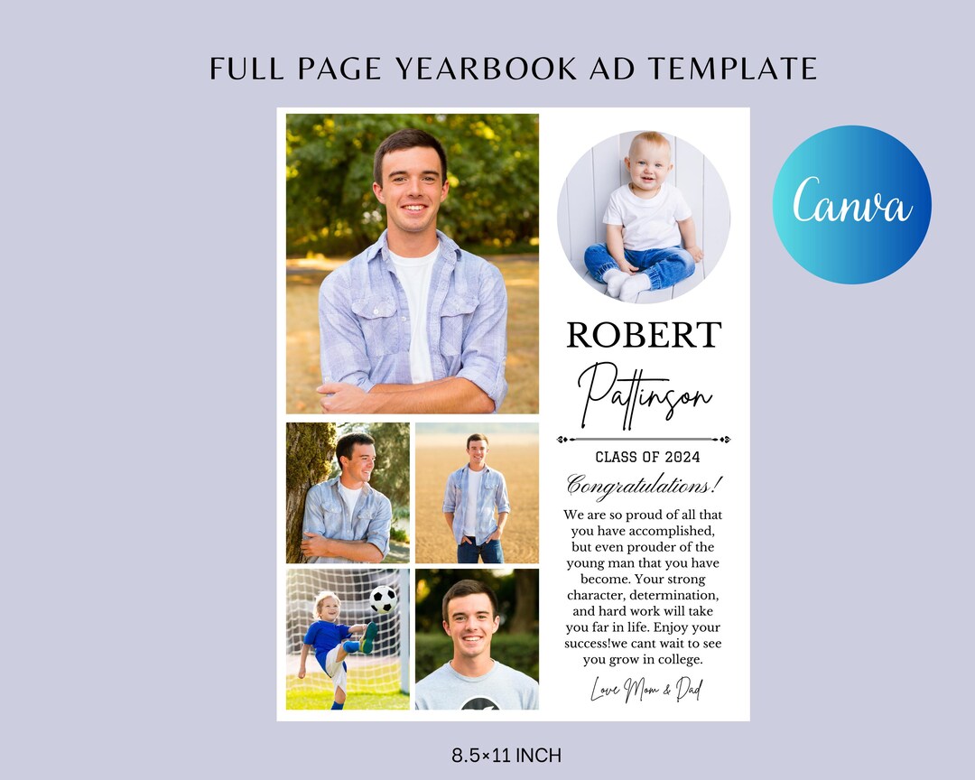 Editable Yearbook Ad Template, Full Page Half Page Quarter Page Senior ...