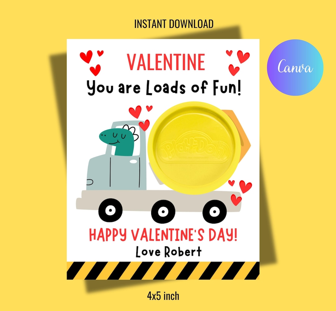 Valentine's Play Doh Holder, Printable Dinosaur Valentine Card, Play ...