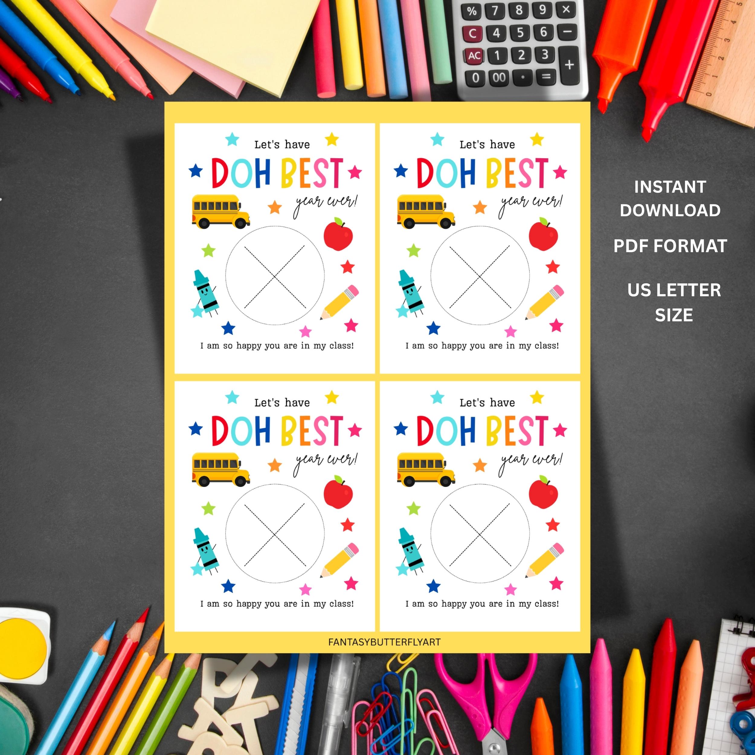 Back to School Play Dough Card Template, Printable Won-doh-ful School ...