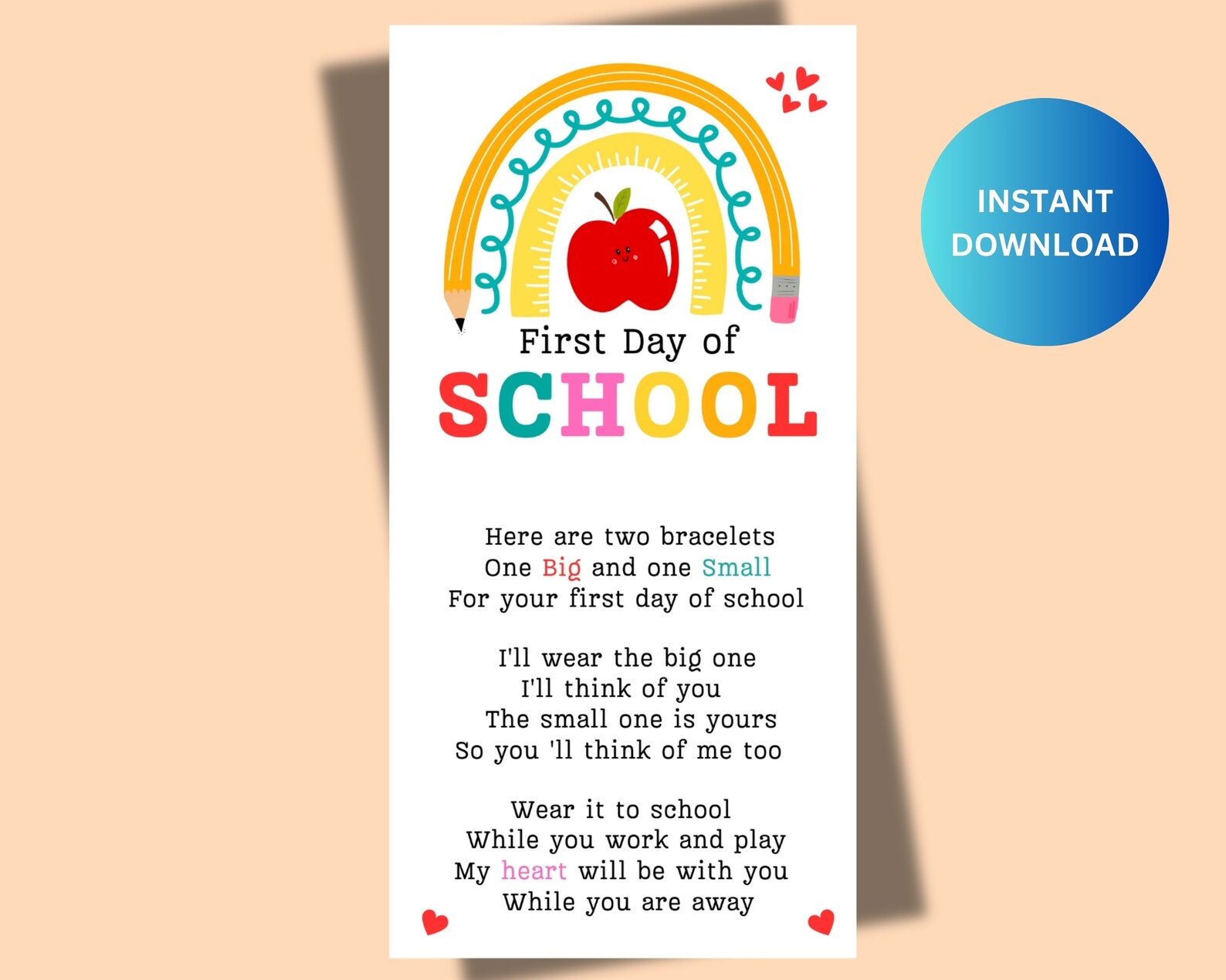 First Day of School Bracelet PRINTABLE Instant Download, Back to School ...