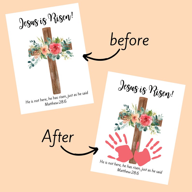 PRINTABLE Easter Handprint Art Craft for Kids, He is Risen Keepsake Art ...