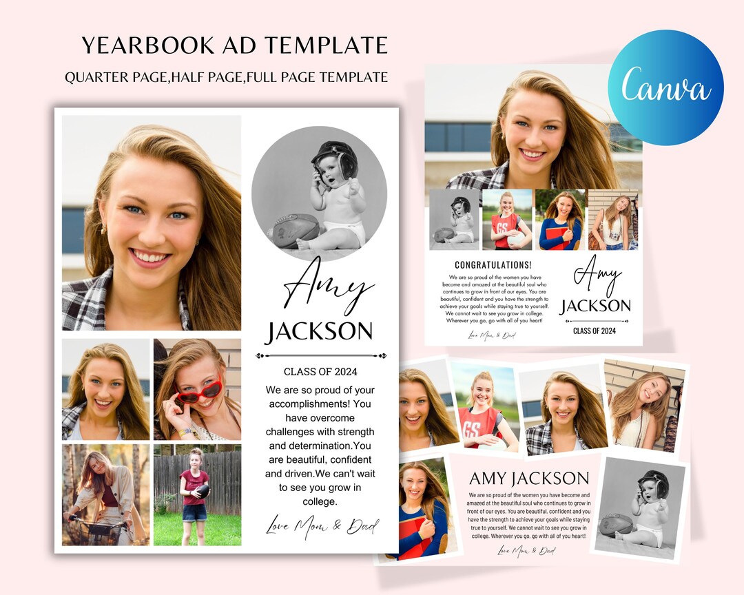 Full, Half & Quarter Page Yearbook Ad Canva Editable Template, Diy ...