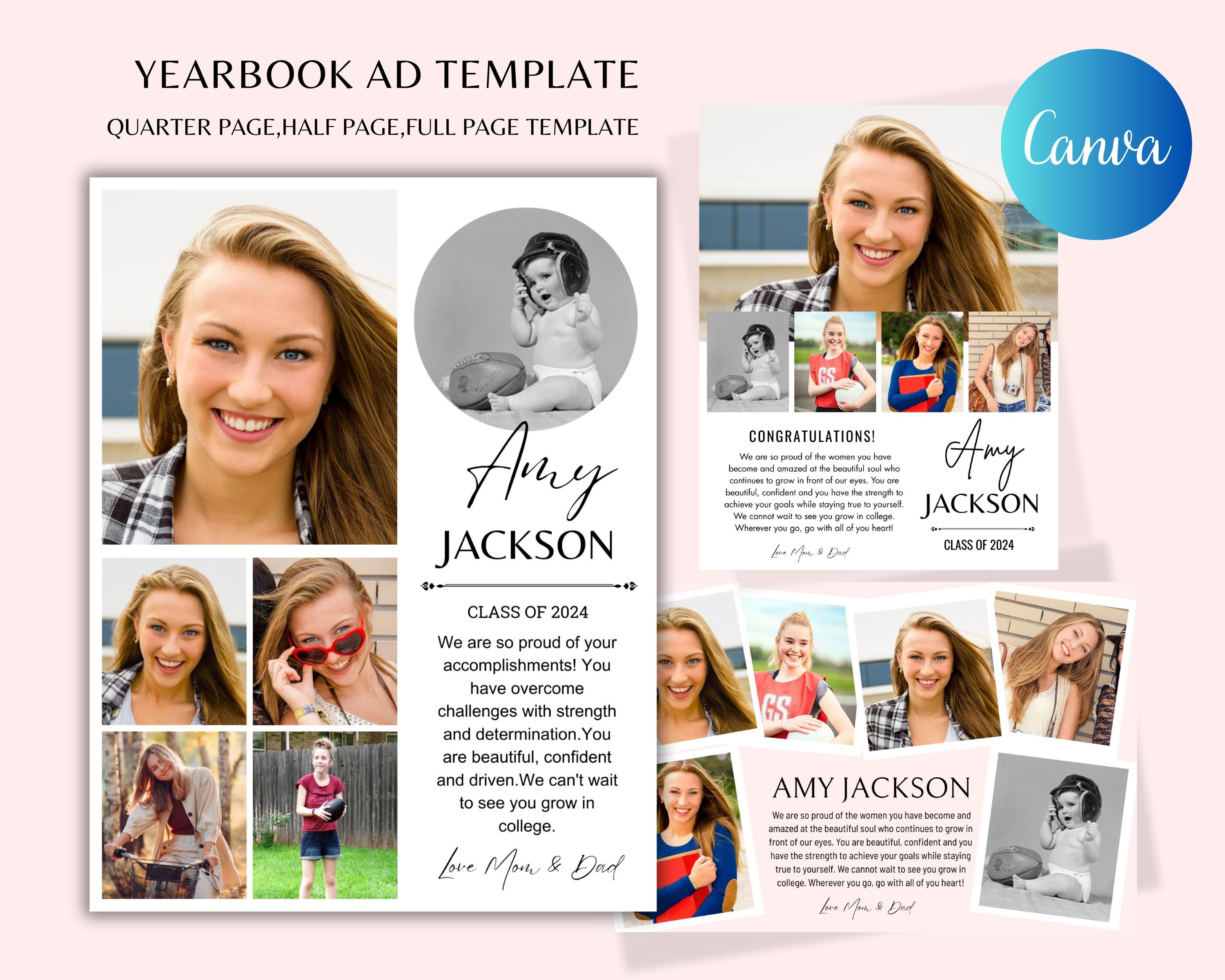 Full, Half & Quarter Page Yearbook Ad Canva Editable Template, Diy ...