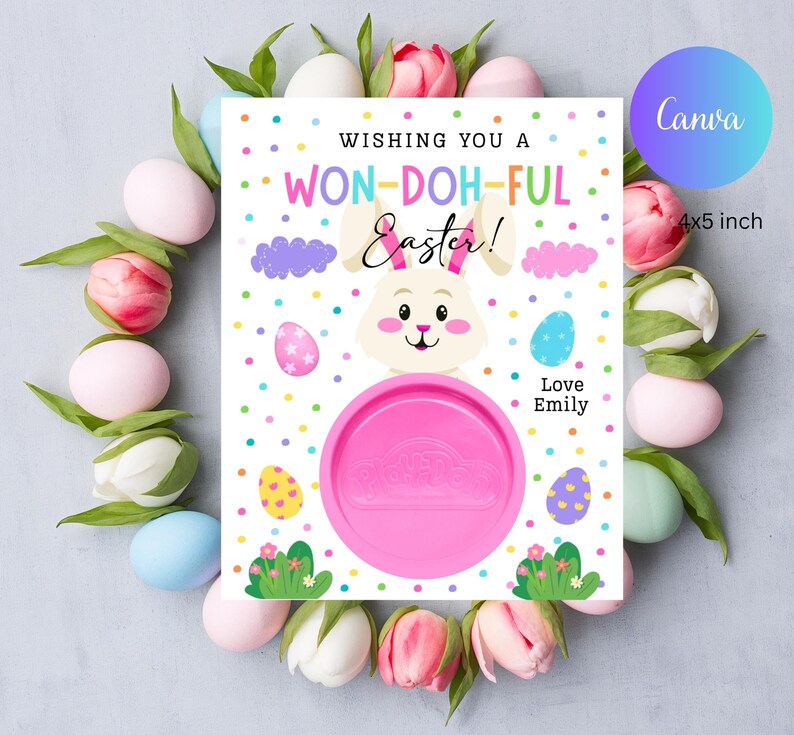 Bunny Wondohful Easter Play Doh Card, Easter Playdough Holder Printable ...