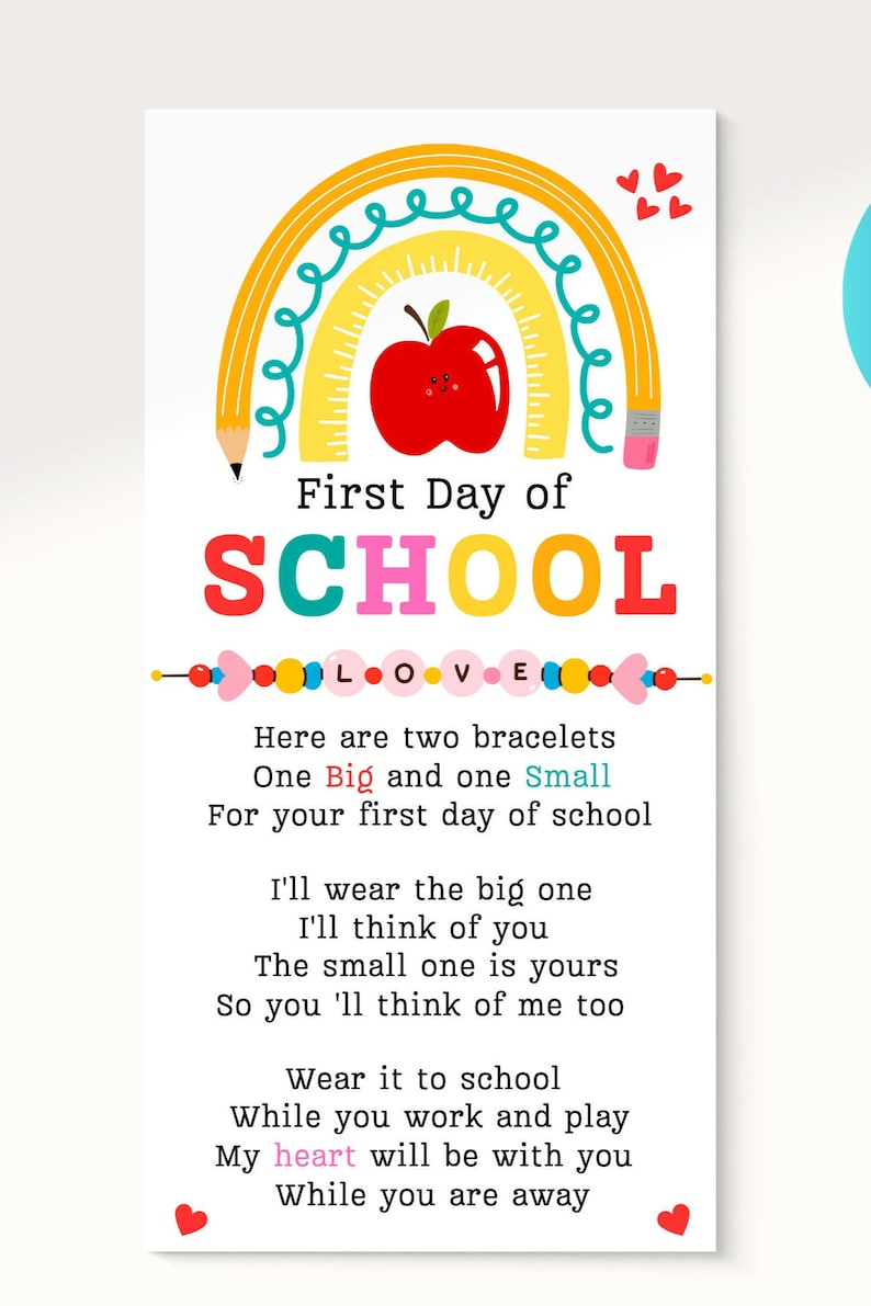 First Day of School Bracelet PRINTABLE Instant Download, Back to School ...