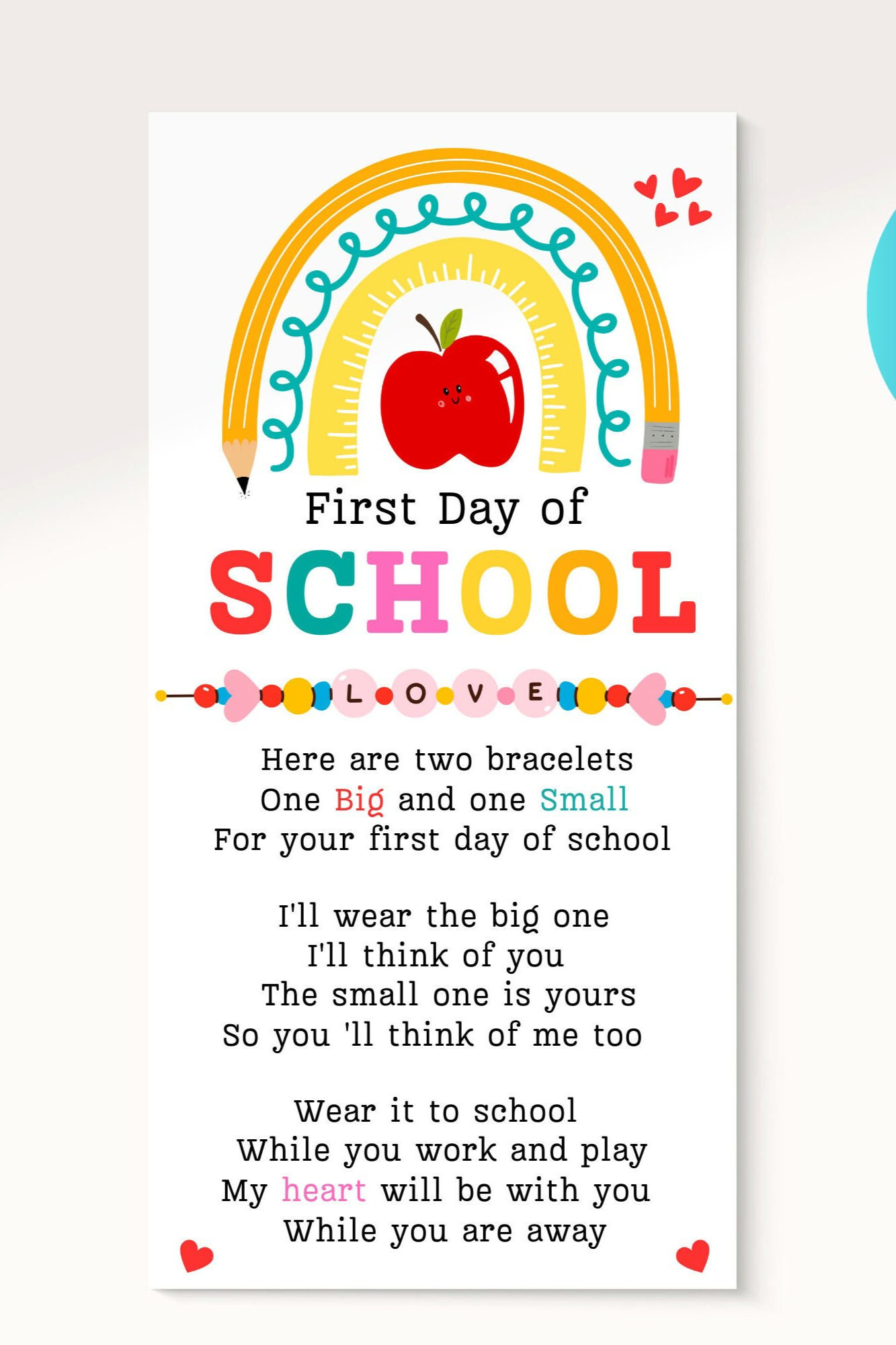 First Day of School Bracelet PRINTABLE Instant Download, Back to School ...