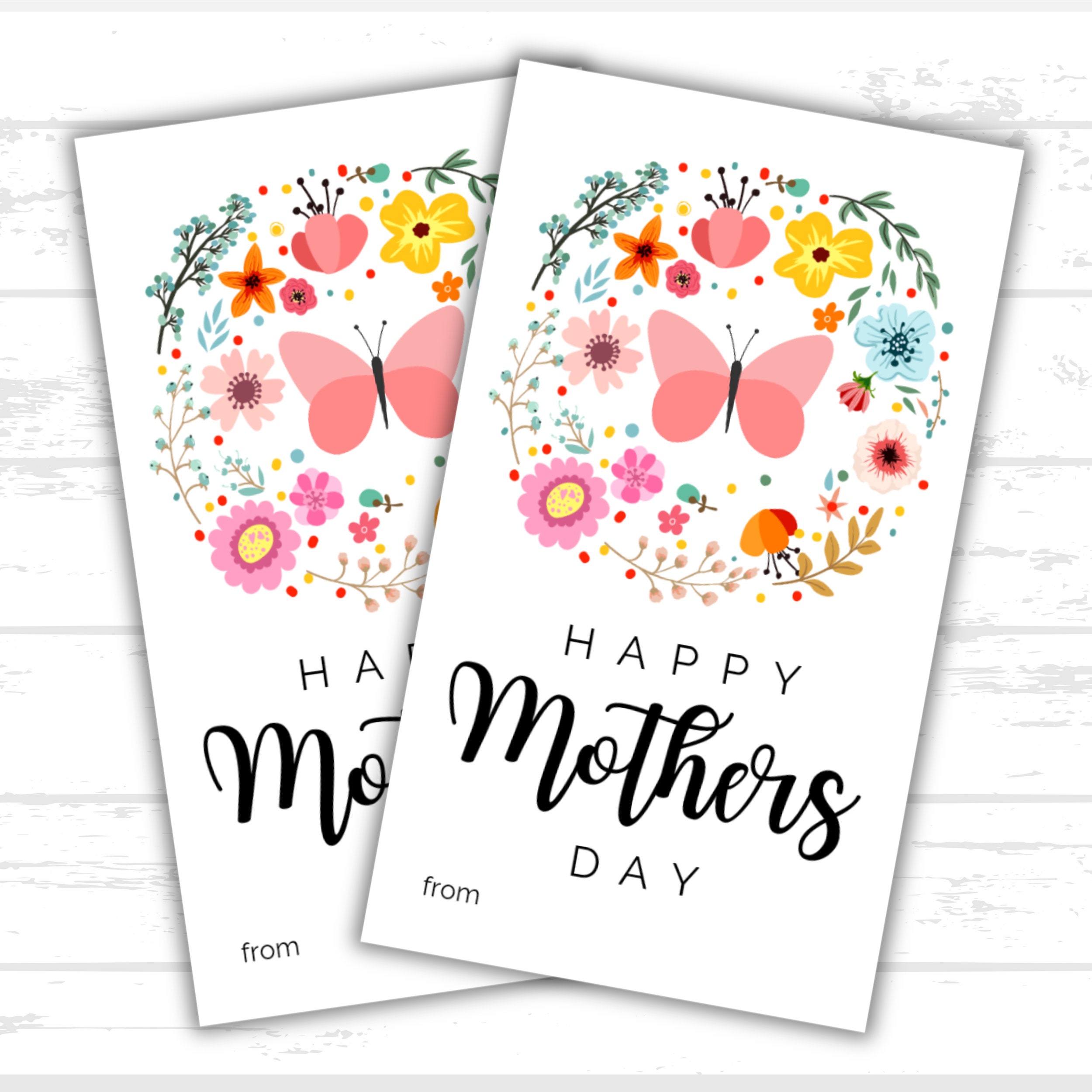 Minimalist Mother's Day Gift Tag Template Printable Floral Butterfly ...