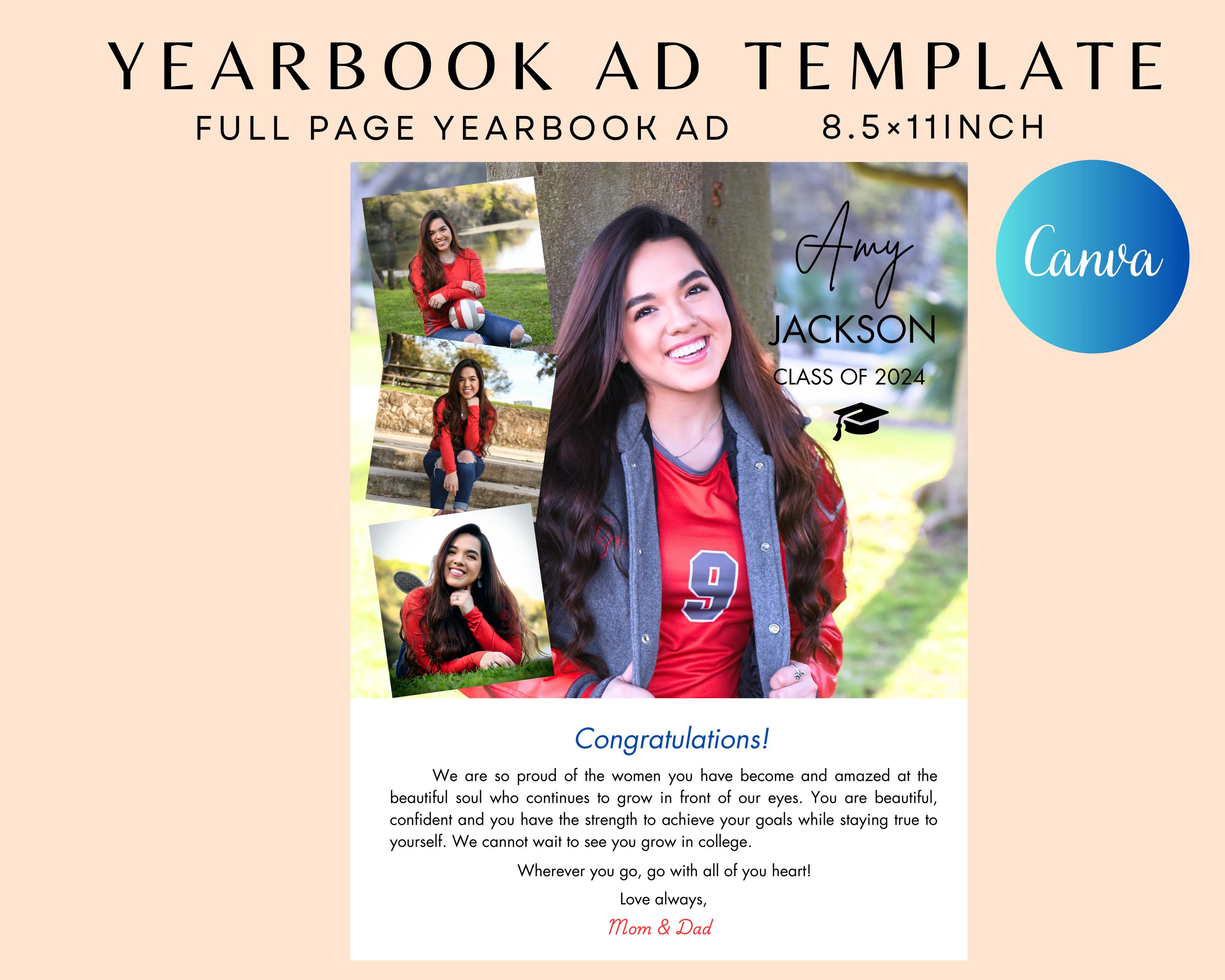 Senior Recognition Ad, Half Page Yearbook Ad Template, Graduation ...