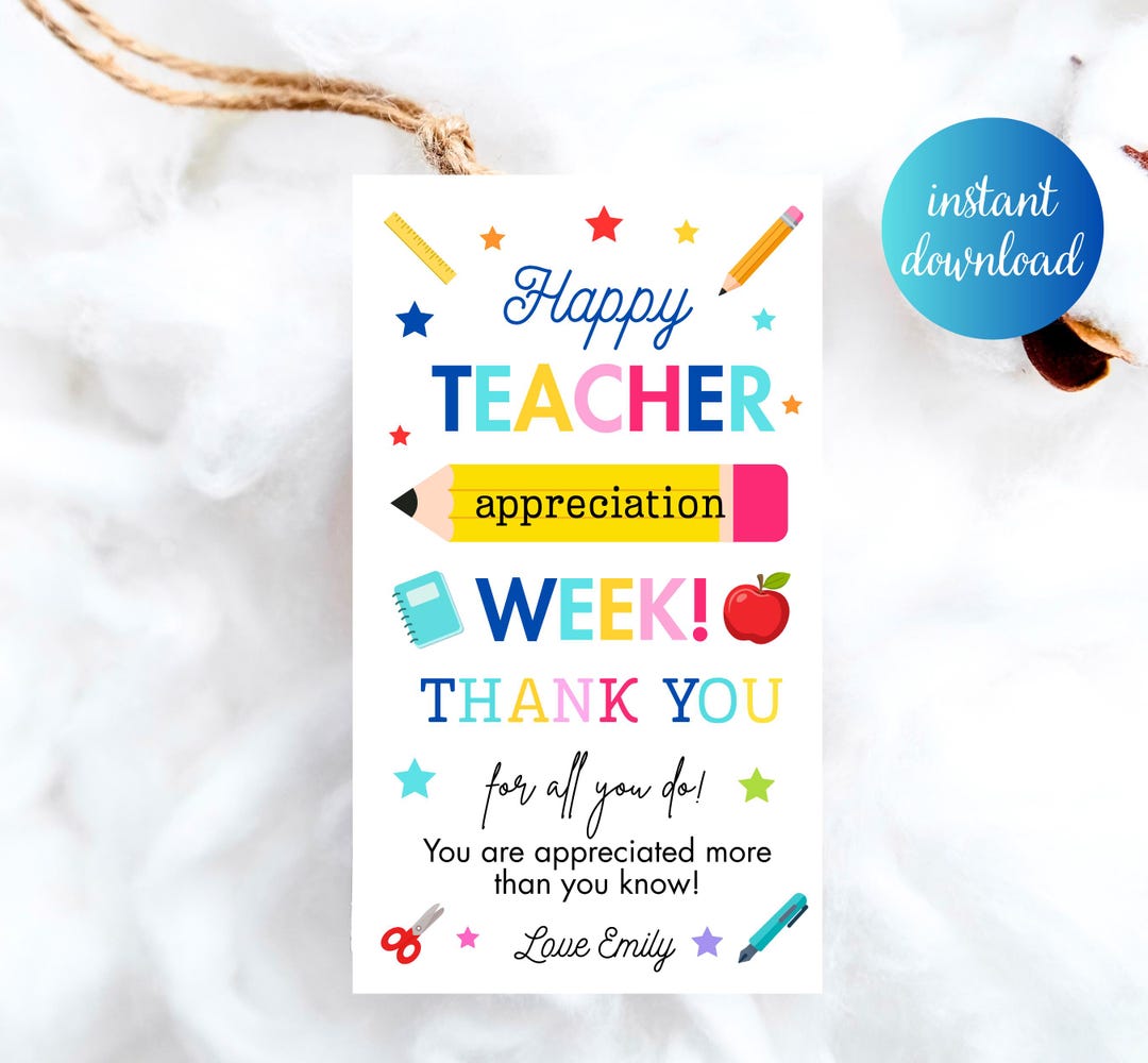 Teacher Appreciation Week Tags Printable, Editable Canva Teacher Gift ...