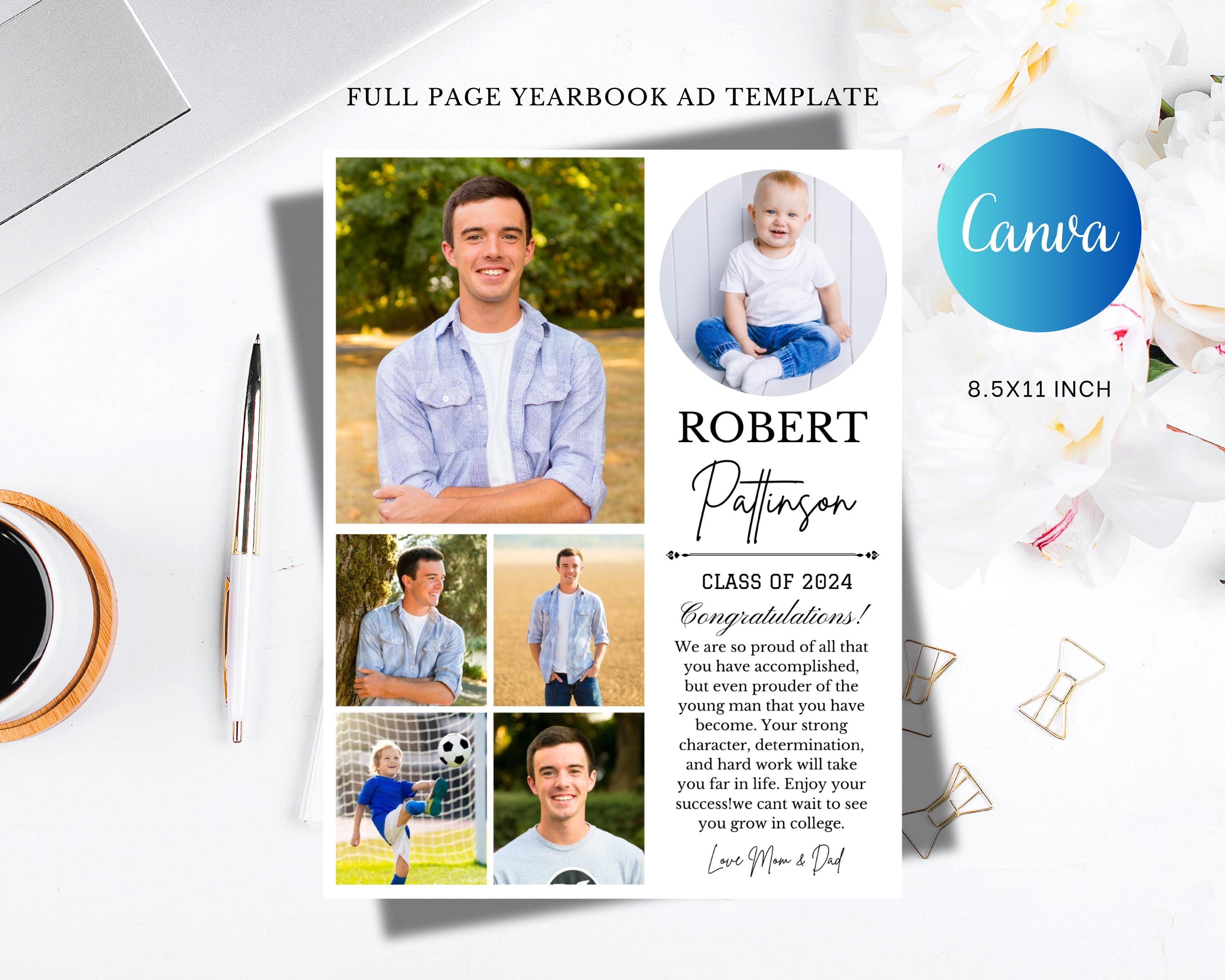 Full, Half & Quarter Page Yearbook Ad Canva Editable Template, Diy ...