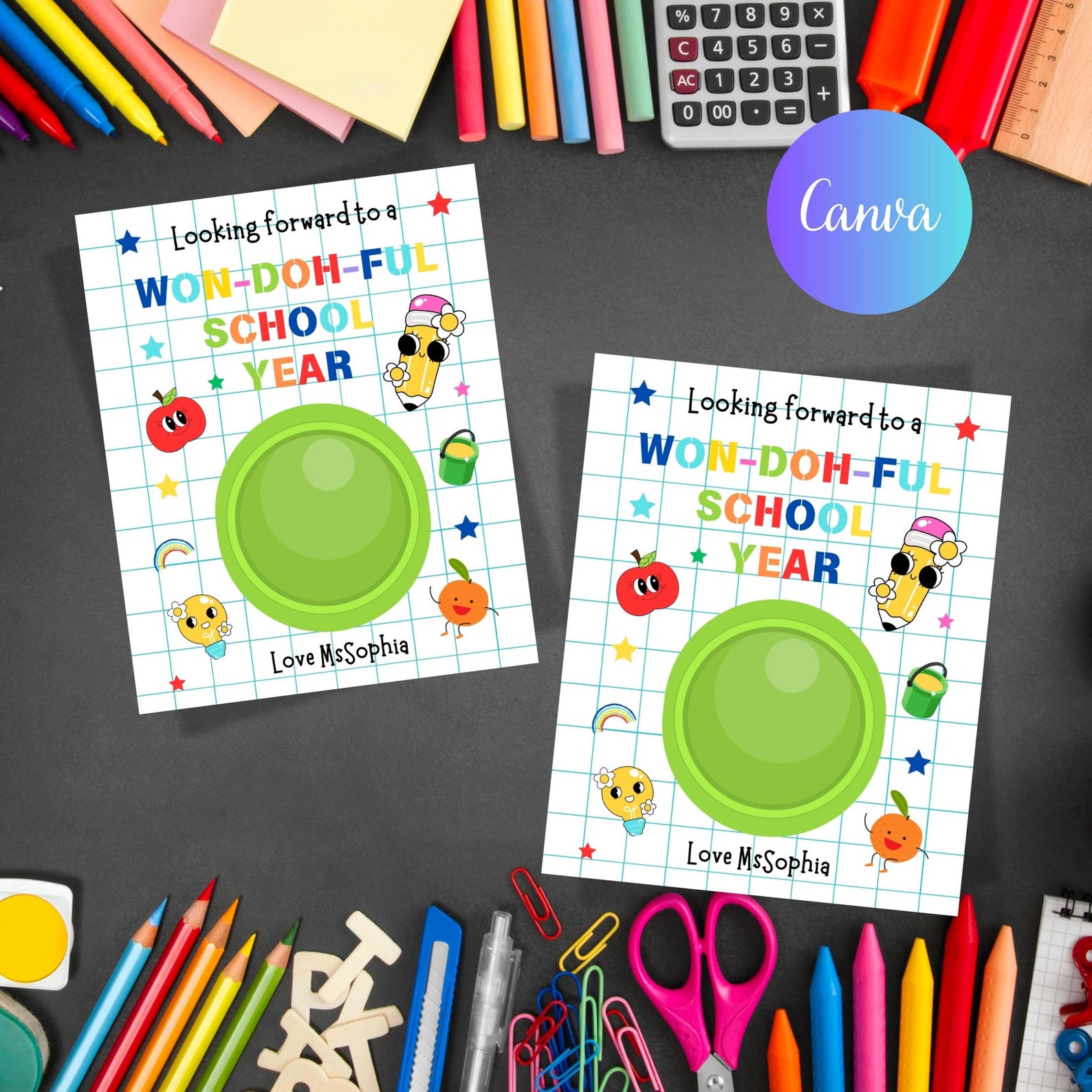 Back to School Play Dough Card Template, Printable Won-doh-ful School ...