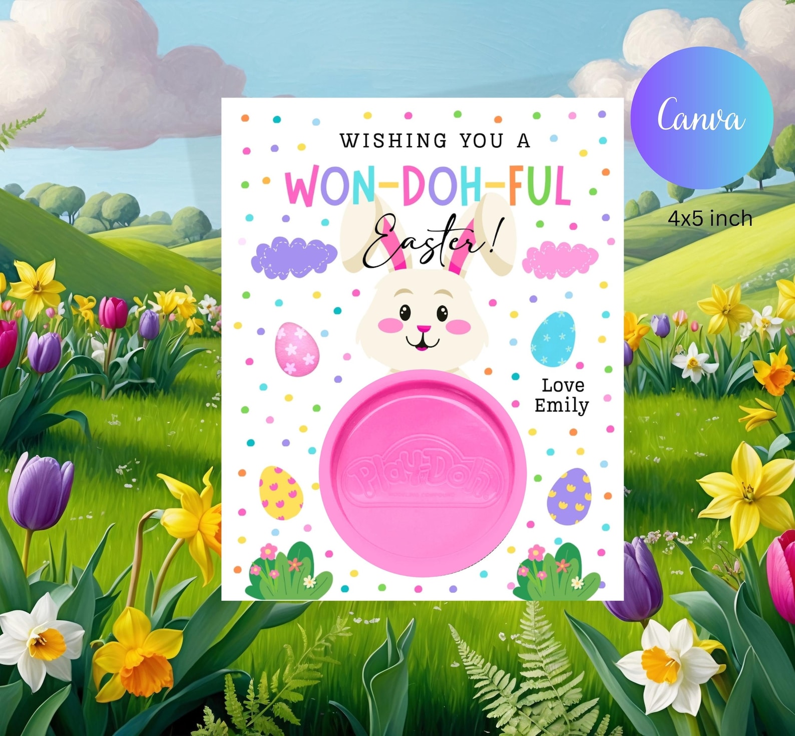 Bunny Wondohful Easter Play Doh Card, Easter Playdough Holder Printable ...