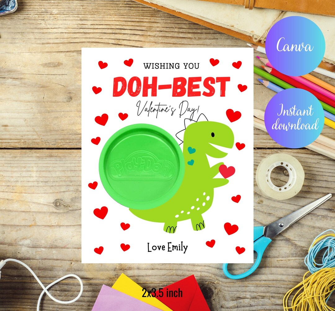 Valentine's Play Doh Holder Printable Dinosaur Valentine Card Play ...