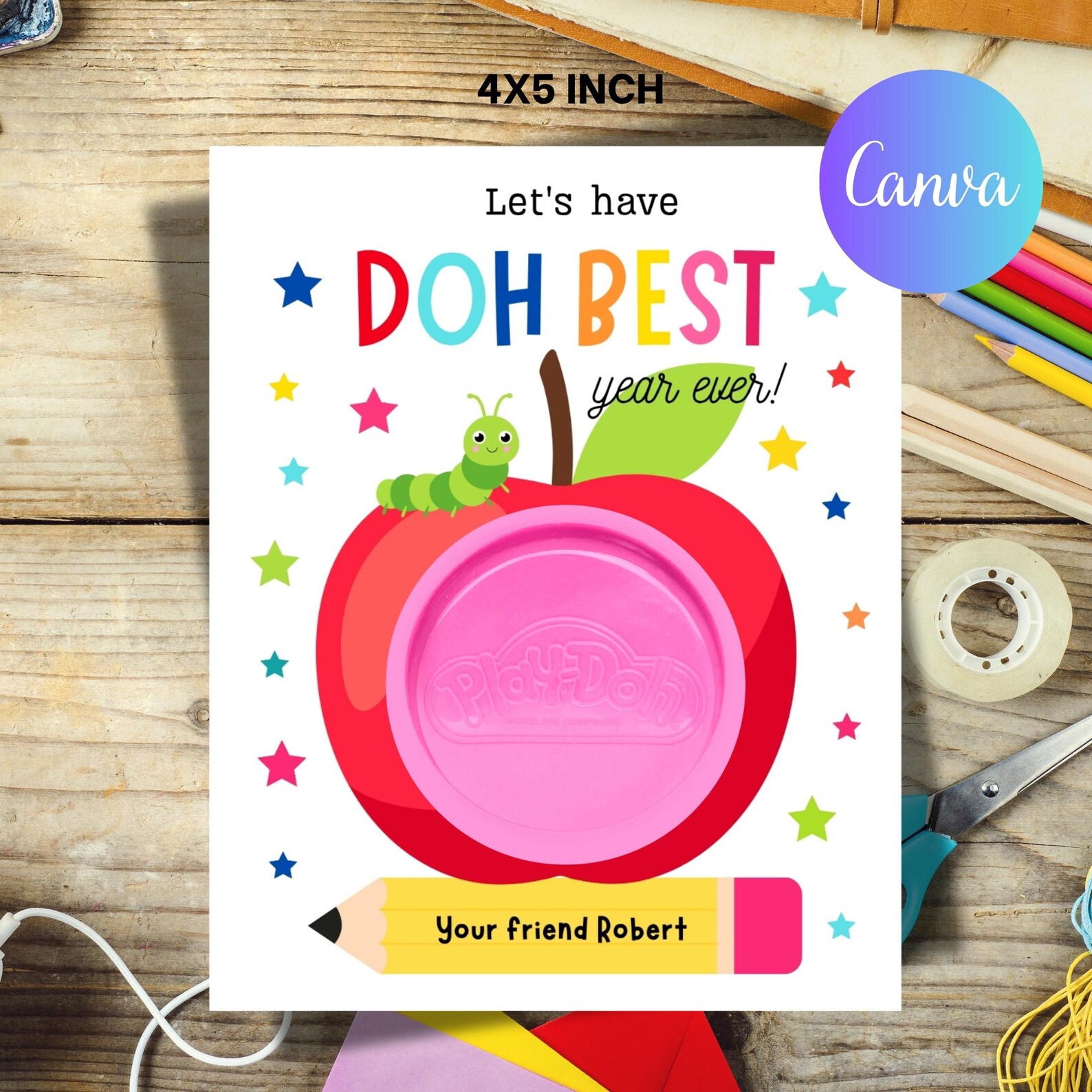 Back to School Play Dough Card Template, Printable Won-doh-ful School ...