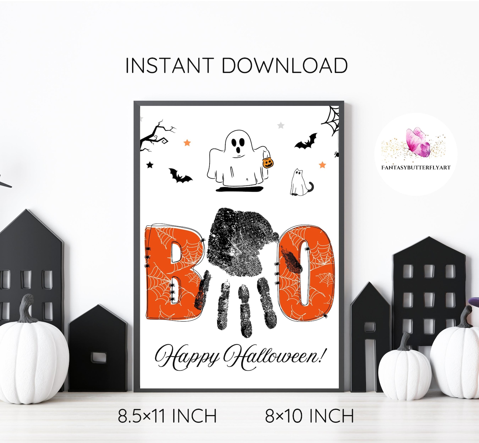 PRINTABLE Halloween Handprint Art, Boo Handprint Fall Art Craft ...