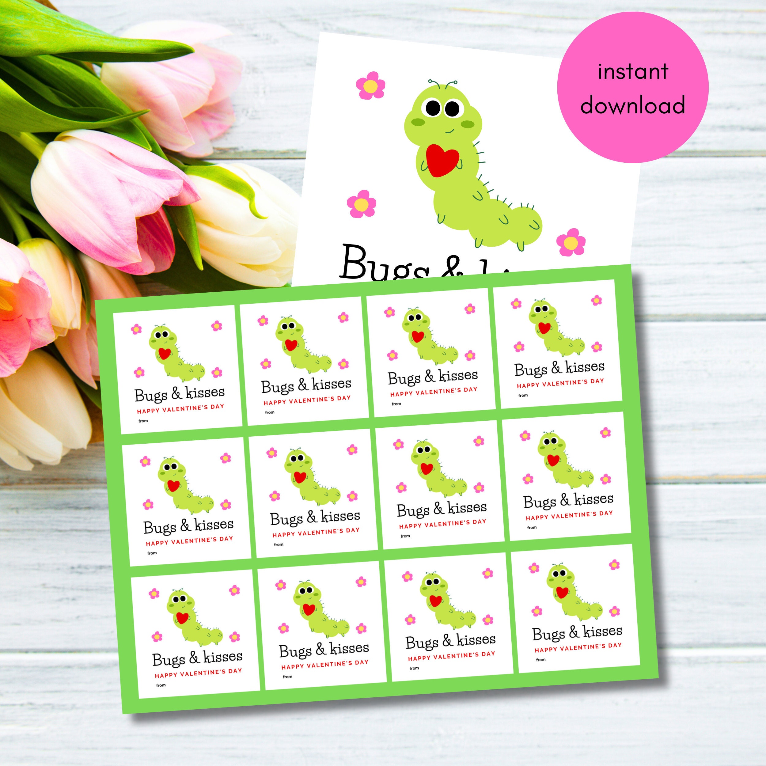 Bugs & Kisses Valentines Day Milk Chocolate Cookie Square Tag Love Bug ...