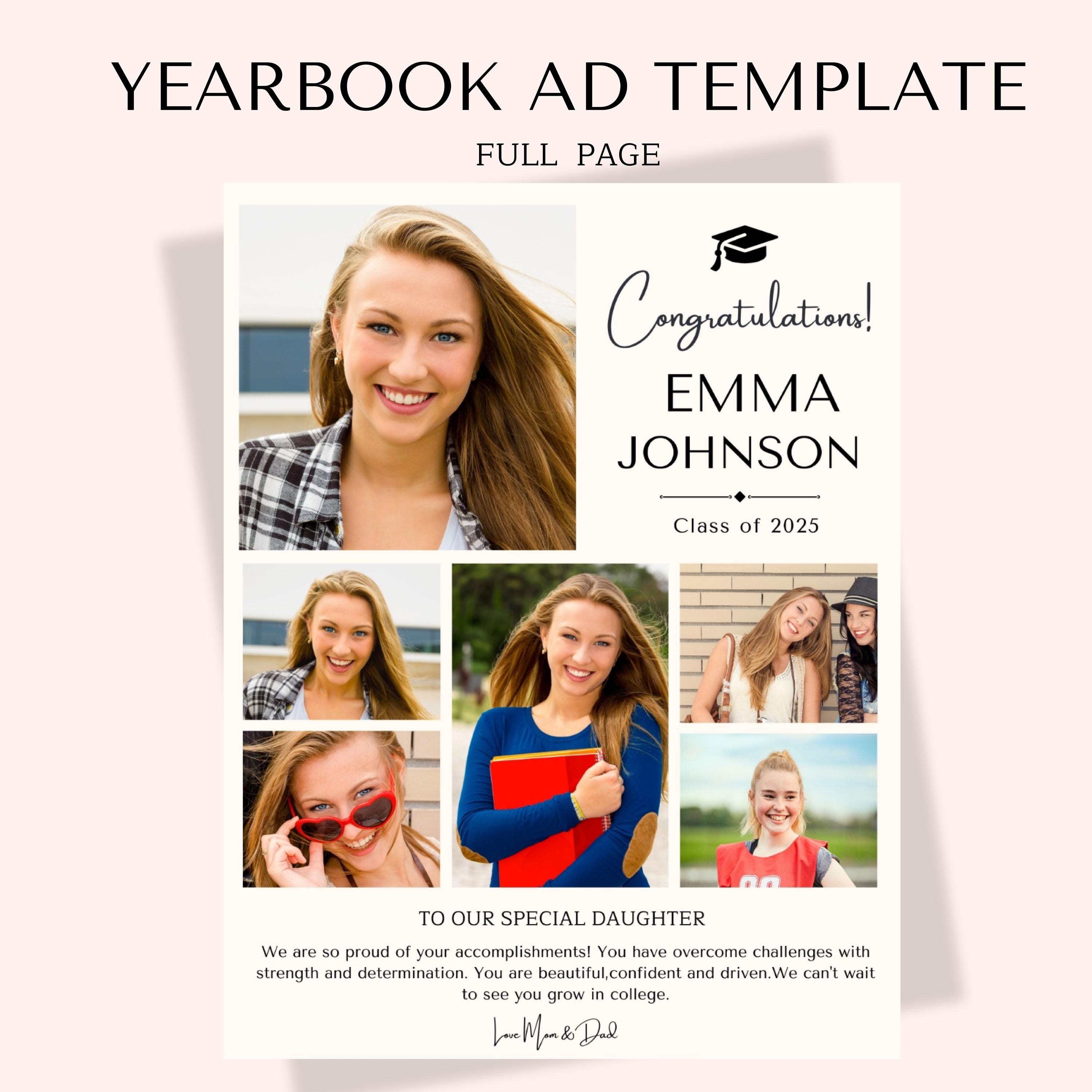 Editable Yearbook Ad Template, Full Page Half Page Quarter Page Senior ...