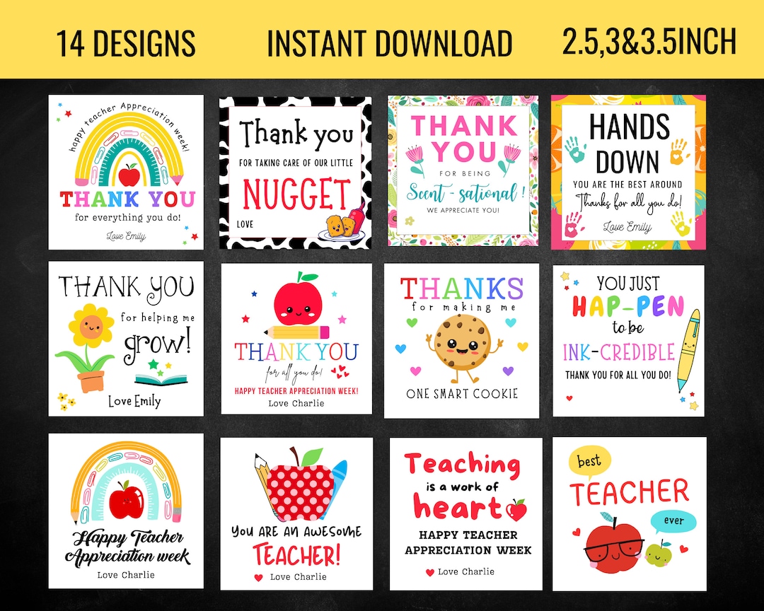 Teacher Appreciation Tags Bundle Printable Appreciation Week Square ...