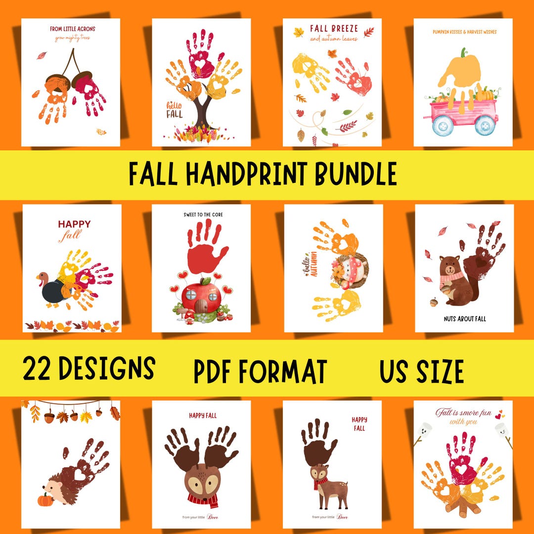 Fall Handprint Art Activity Set of 21 Prints Bundle Autumn Thanksgiving ...