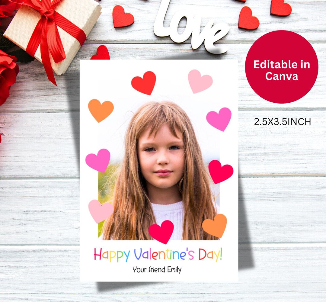 Photo Card Valentine's Day Printable Custom Classroom Photo Valentine ...