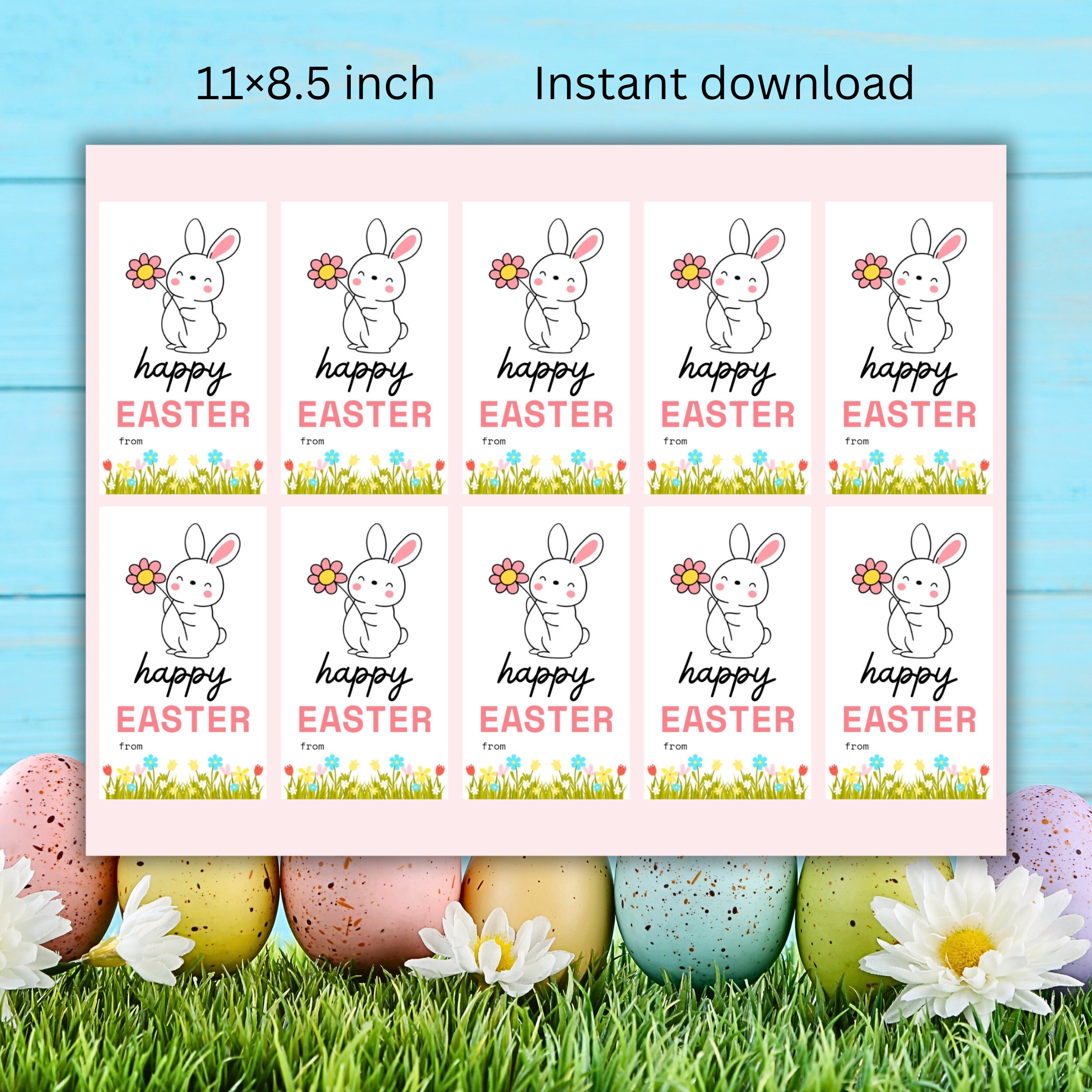 Printable Happy Easter Bunny Gift Tag Instant Download Flower Easter ...