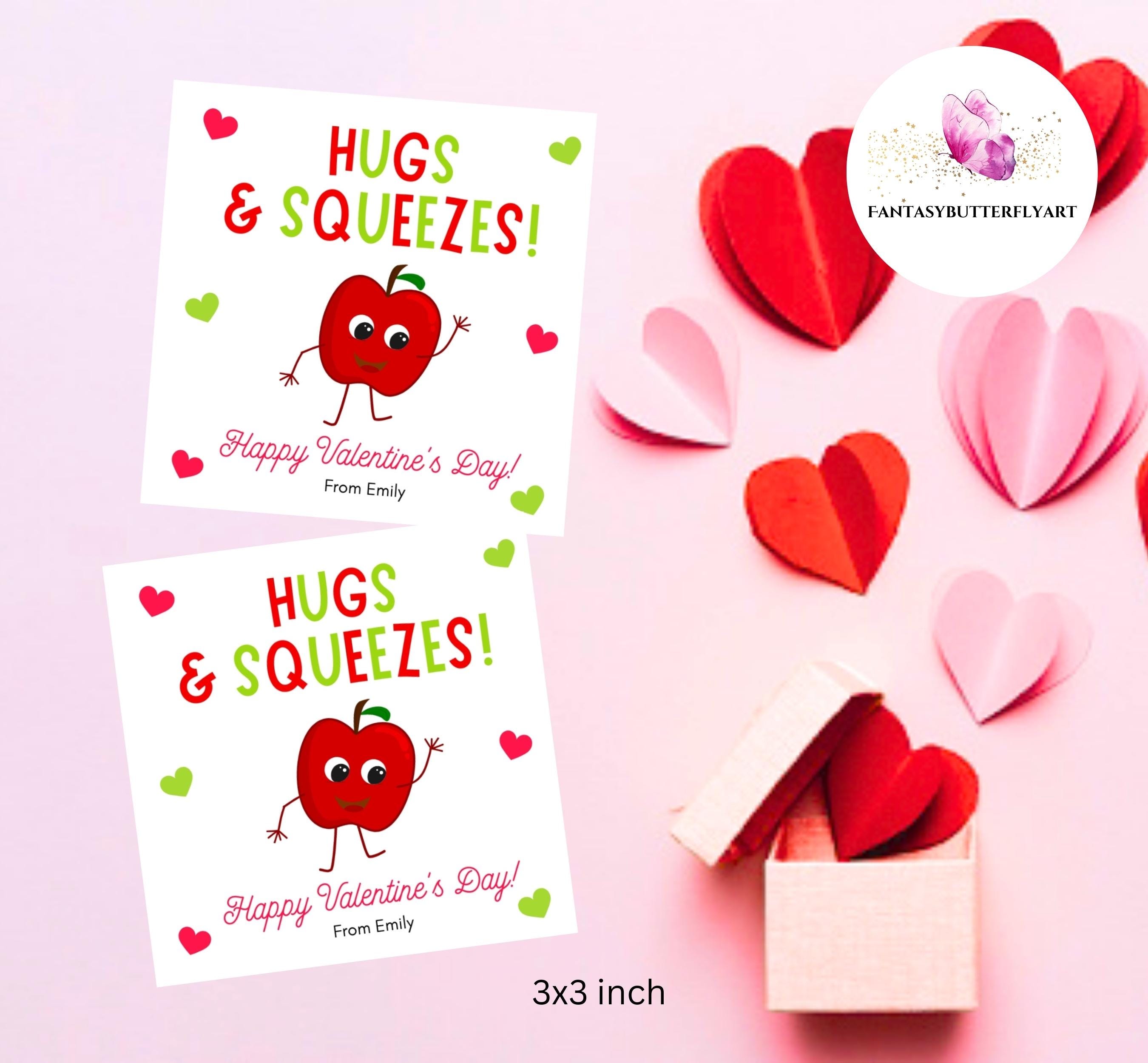Printable Apple Hugs Squeezes Valentine Tag, Applesauce Pouch Card ...