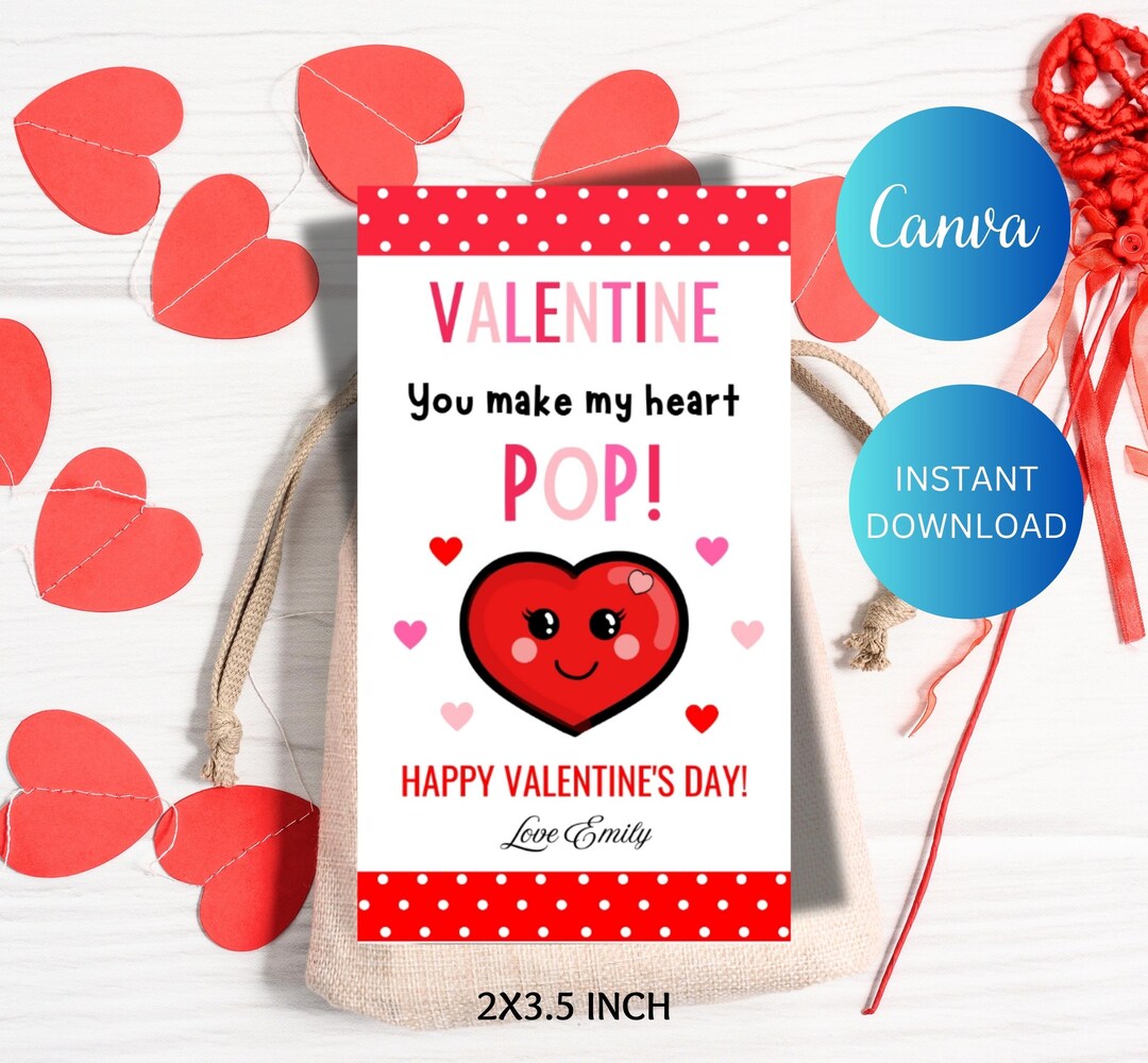 Valentines Pop It Tags, Poppin Labels, Download, Classroom Valentine ...