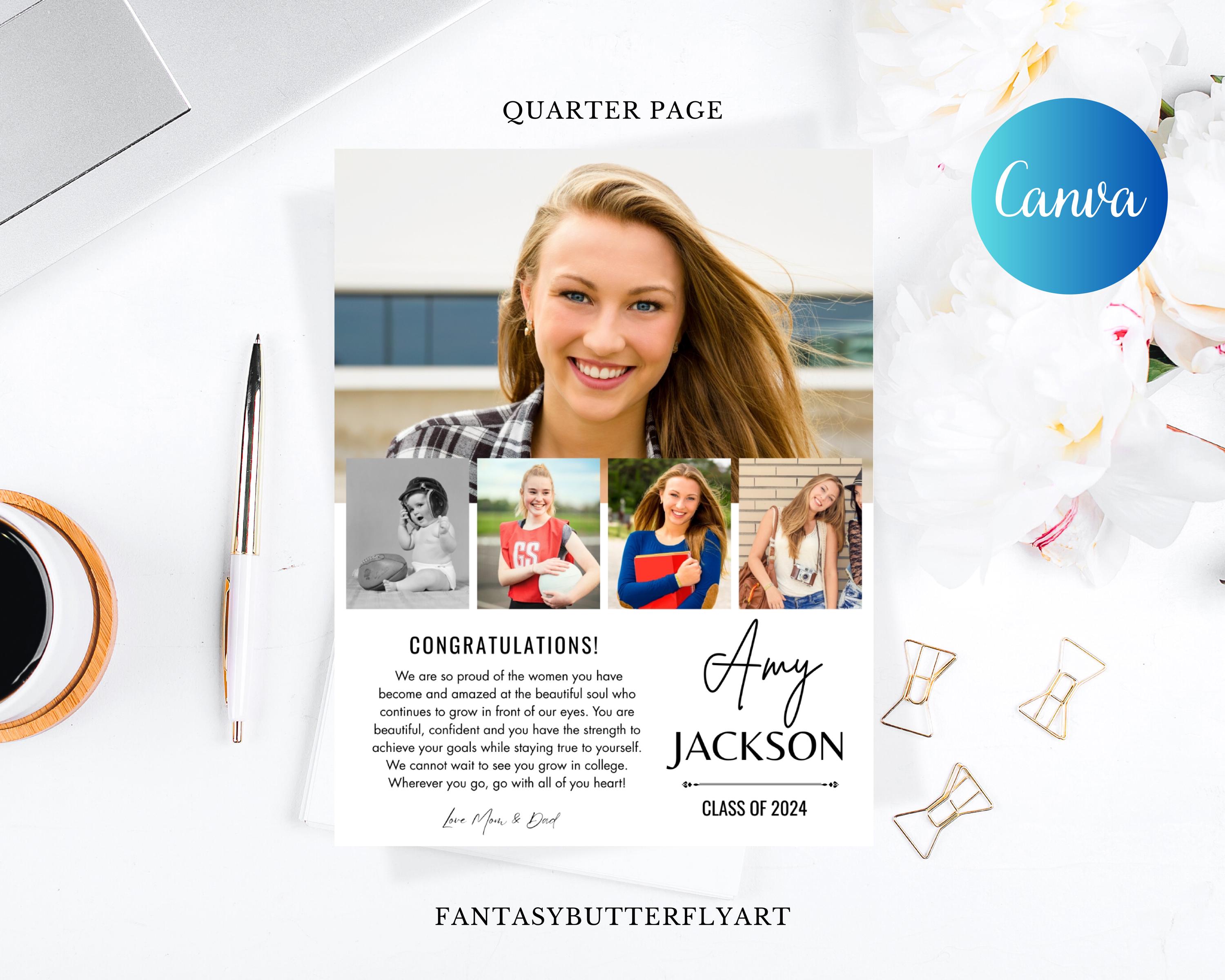 Full, Half & Quarter Page Yearbook Ad Canva Editable Template, Diy ...