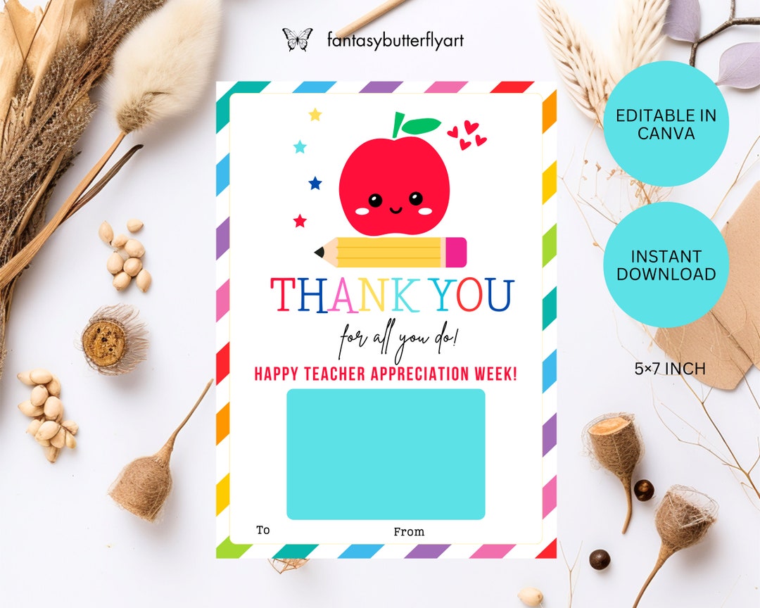 Printable Thanks for All You Do Gift Card Holder Instant Download Thank ...