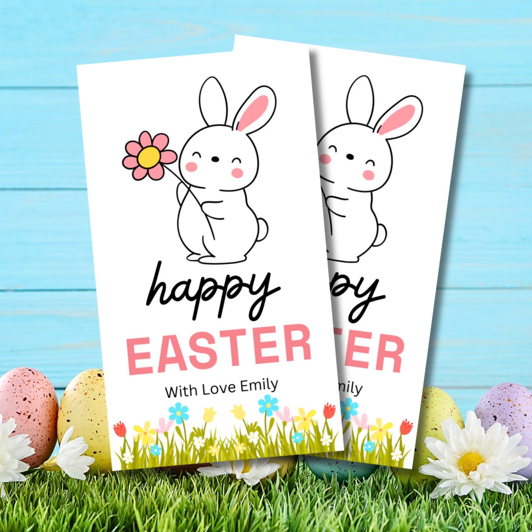 Printable Happy Easter Bunny Gift Tag Instant Download Flower Easter ...