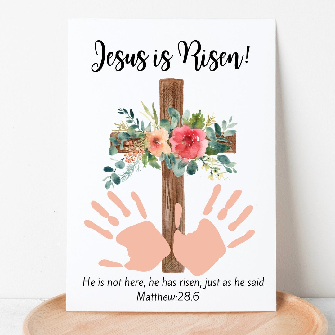 PRINTABLE Easter Handprint Art Craft for Kids, He is Risen Keepsake Art ...