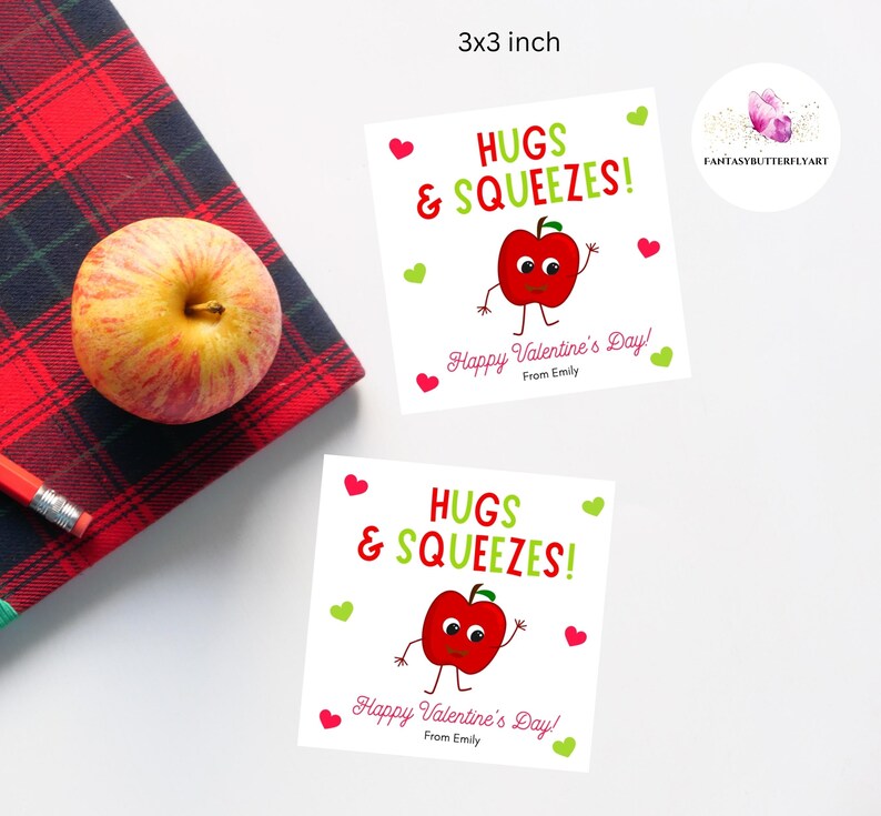 Printable Apple Hugs Squeezes Valentine Tag, Applesauce Pouch Card ...