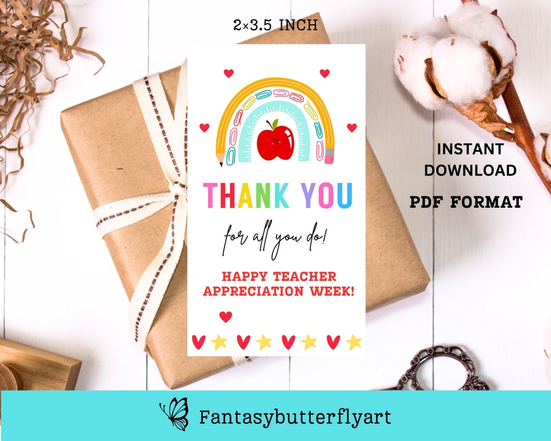 Teacher Thank You Gift Tag, Teacher End Year Gift, Teacher Appreciation ...