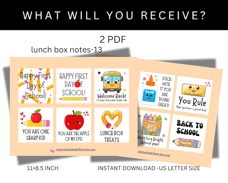 Back to School Lunch Box Notes Printable School Lunch Nox Notes Instant ...